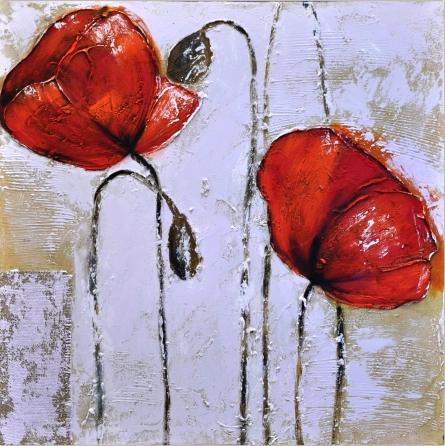 Červené máky s poupětem - Ručně malavaný obraz | e-obrazy.cz